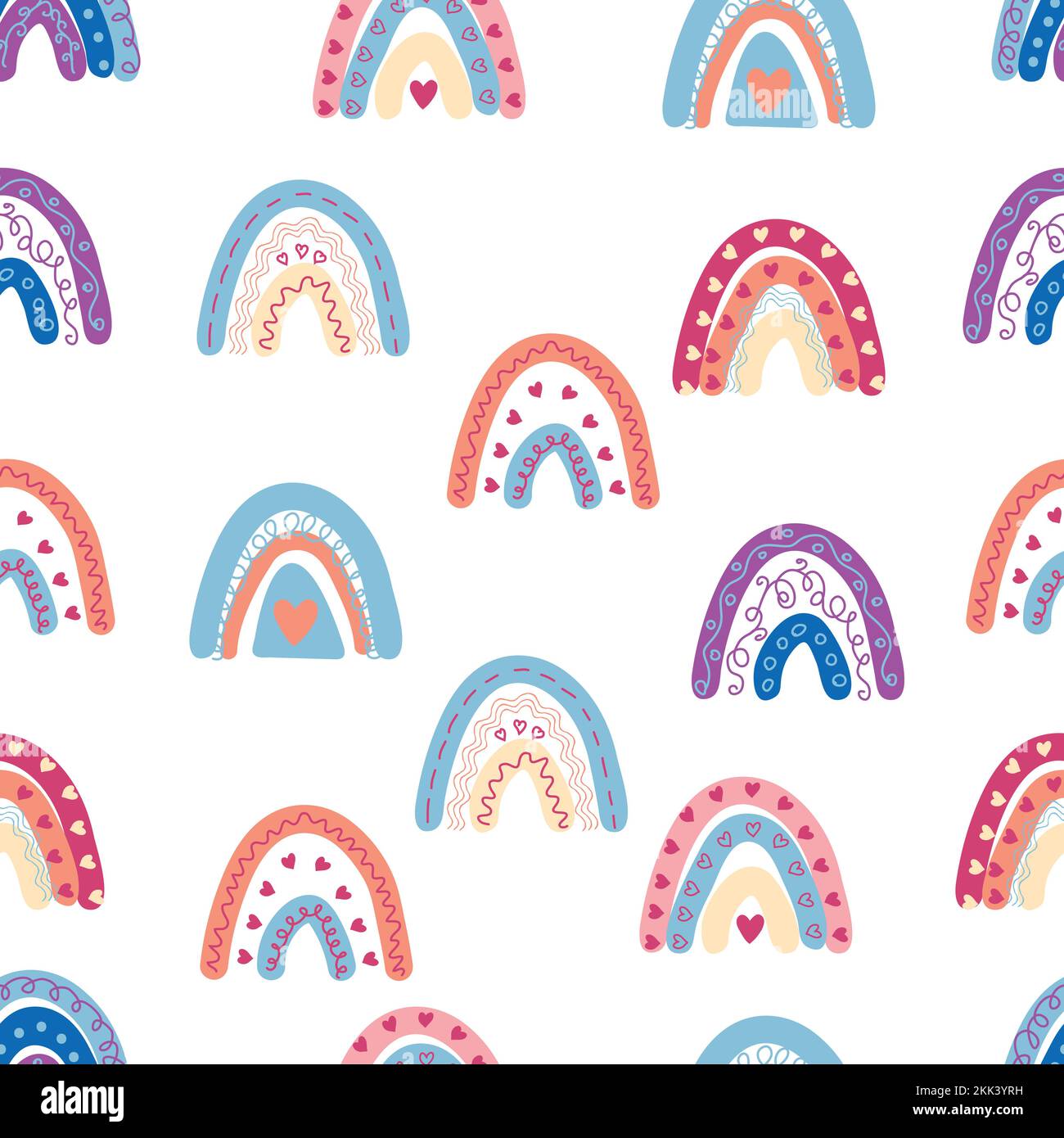 Rainbow seamless pattern in pastel colors. Scandinavian baby hand drawn ...