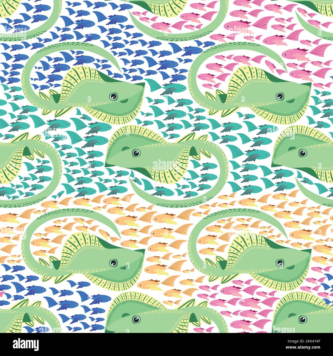 Stingray, Batomorphi sea life, fish, animals bright seamless pattern ...