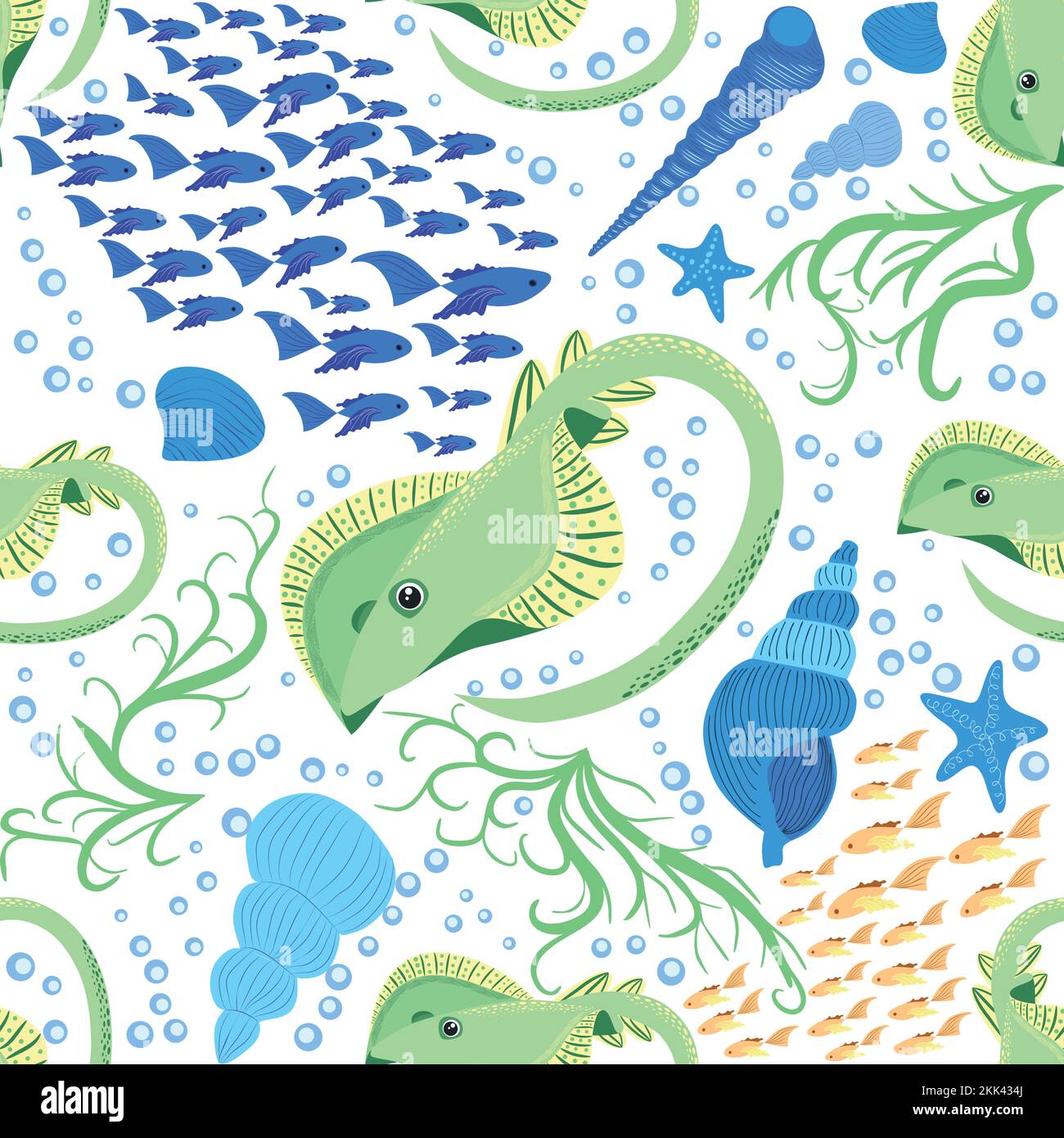 Stingray, Batomorphi sea life, fish, animals bright seamless pattern ...