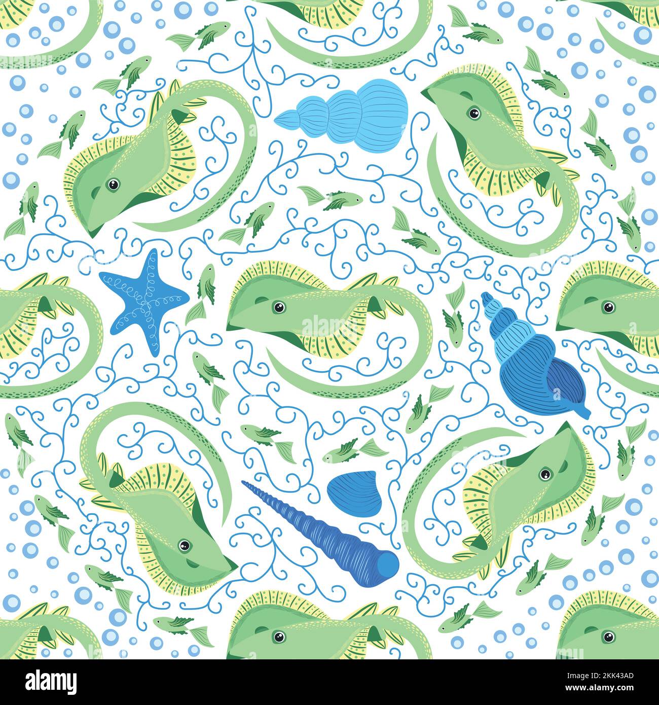 Stingray, Batomorphi sea life, fish, animals bright seamless pattern ...