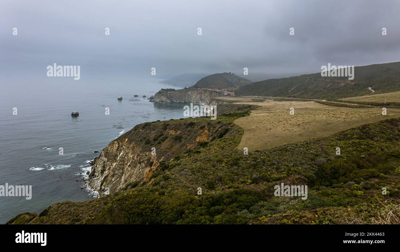 The Big Sur coastal region of the US state of California on a cloudy ...