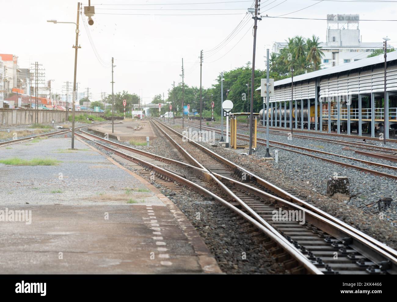 Railway station tracks common way before come to station. Common track ...