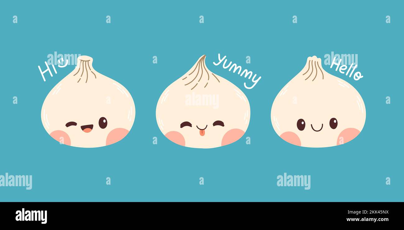 Cute cartoon dumplings vector drawing. Traditional Japanese dumplings ...