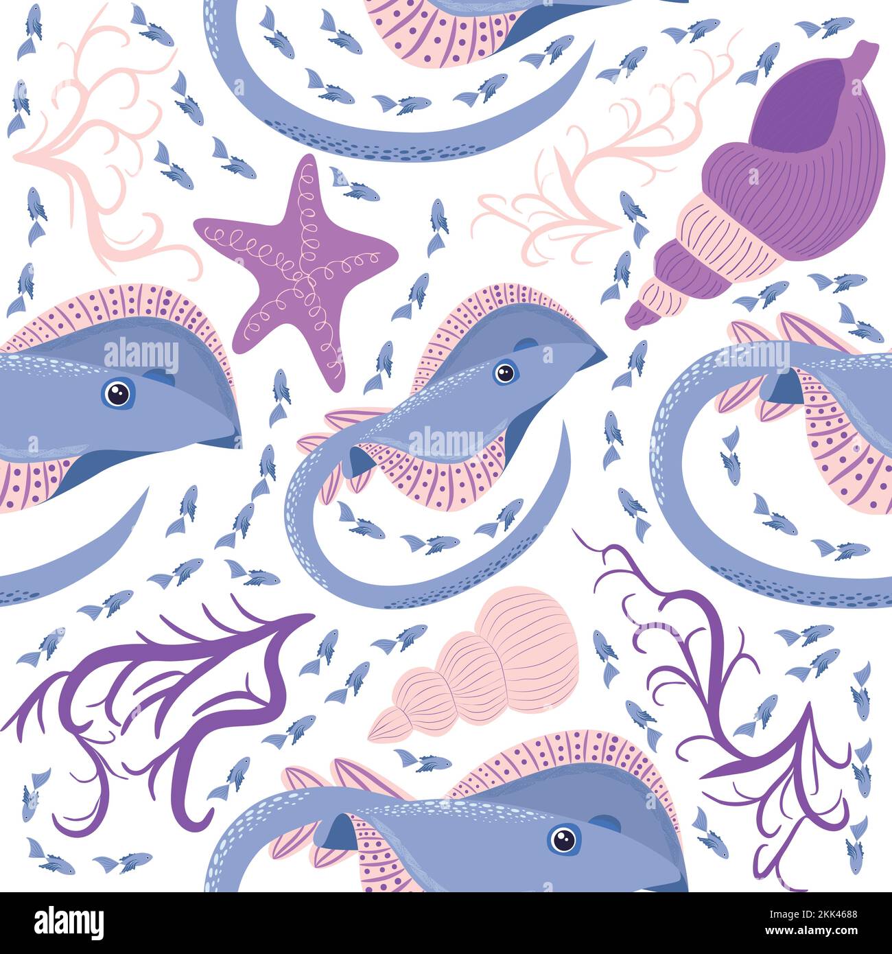 Stingray, Batomorphi sea life, fish, animals bright seamless pattern ...