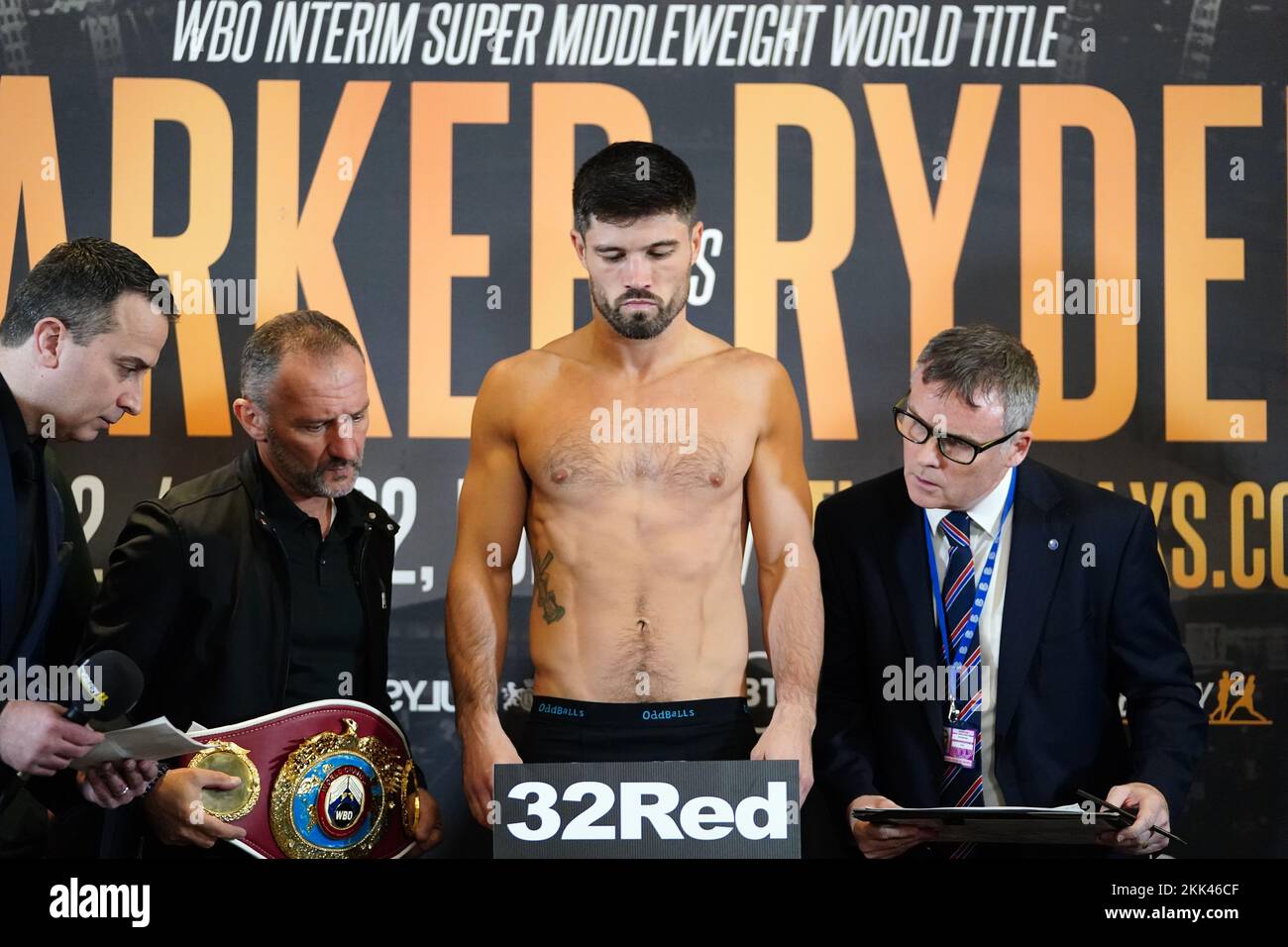 John Ryder during the weigh-in at the Hilton Canary Wharf, London ...
