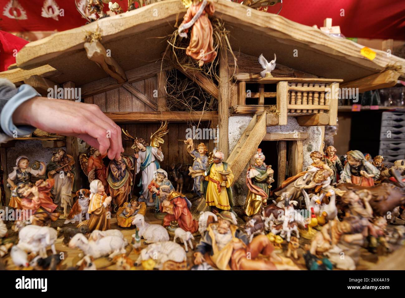Nuremberg, Germany. 25th Nov, 2022. A hand-carved wooden nativity scene ...