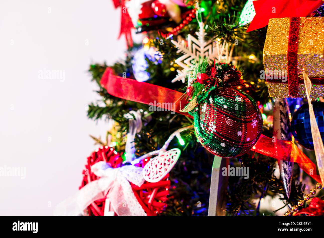 Christmas tree decorations with Christmas lights Stock Photo - Alamy