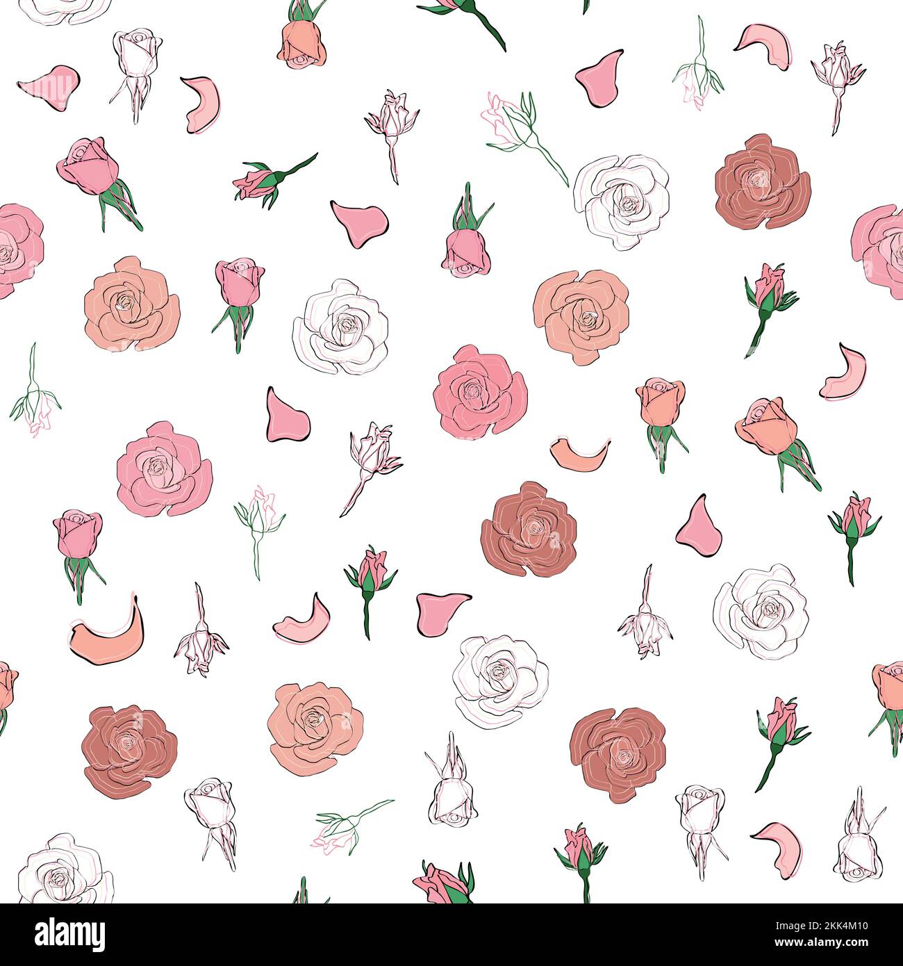 Seamless pattern rose petals, buds and flowers. Confetti, cosmetics ...