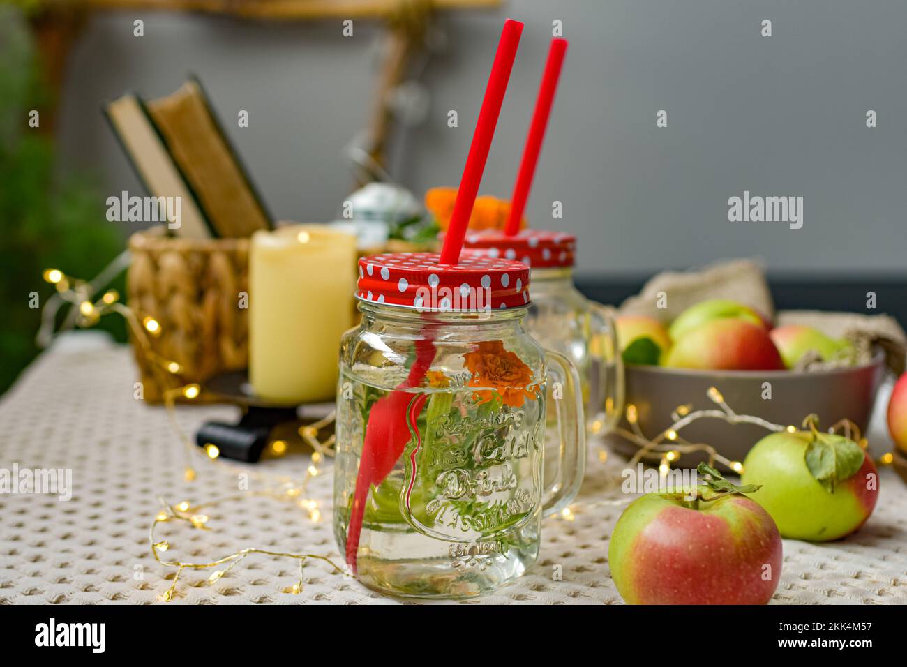 A selective focus of a delicious herbal drink in a beautiful bottle ...