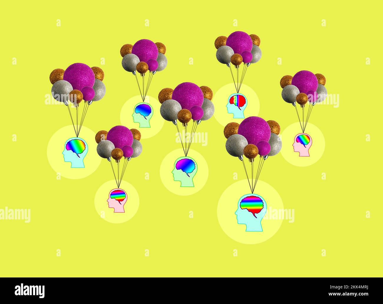 creative heads fly with balloon decorations, creativity art Stock Photo ...