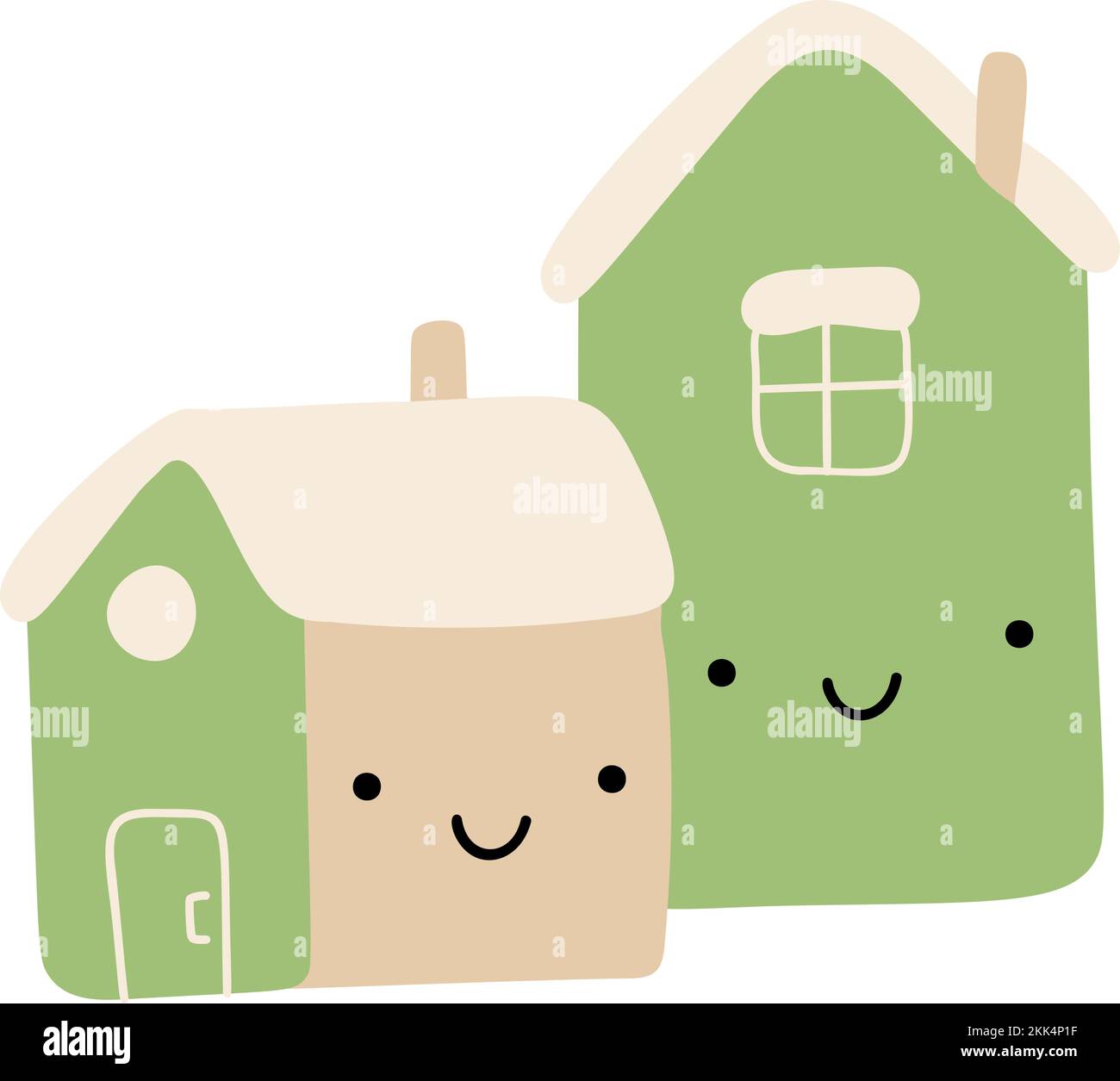 Couple of happy love smilling doodle houses. Vector christmas ...
