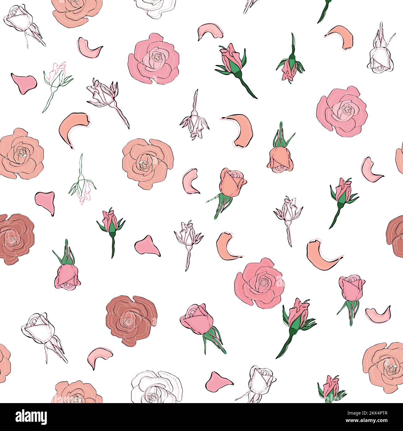 Seamless pattern rose petals, buds and flowers. Confetti, cosmetics ...