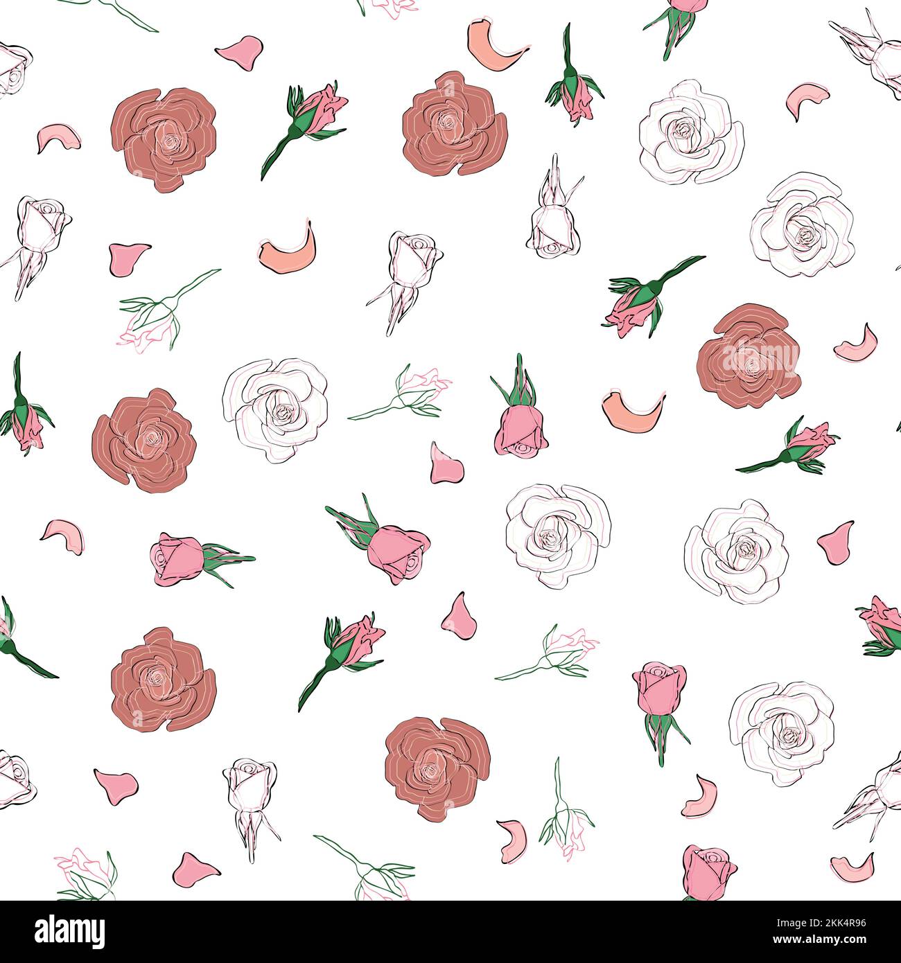 Seamless pattern rose petals, buds and flowers. Confetti, cosmetics ...