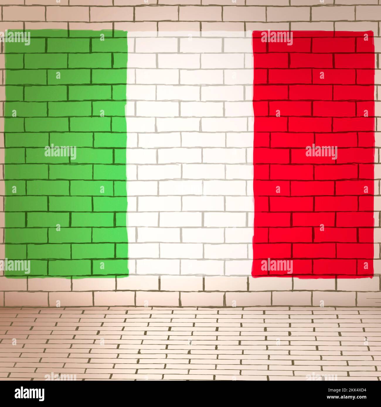 Italy flag layered on hand drawn brick wall background. Italian travel ...