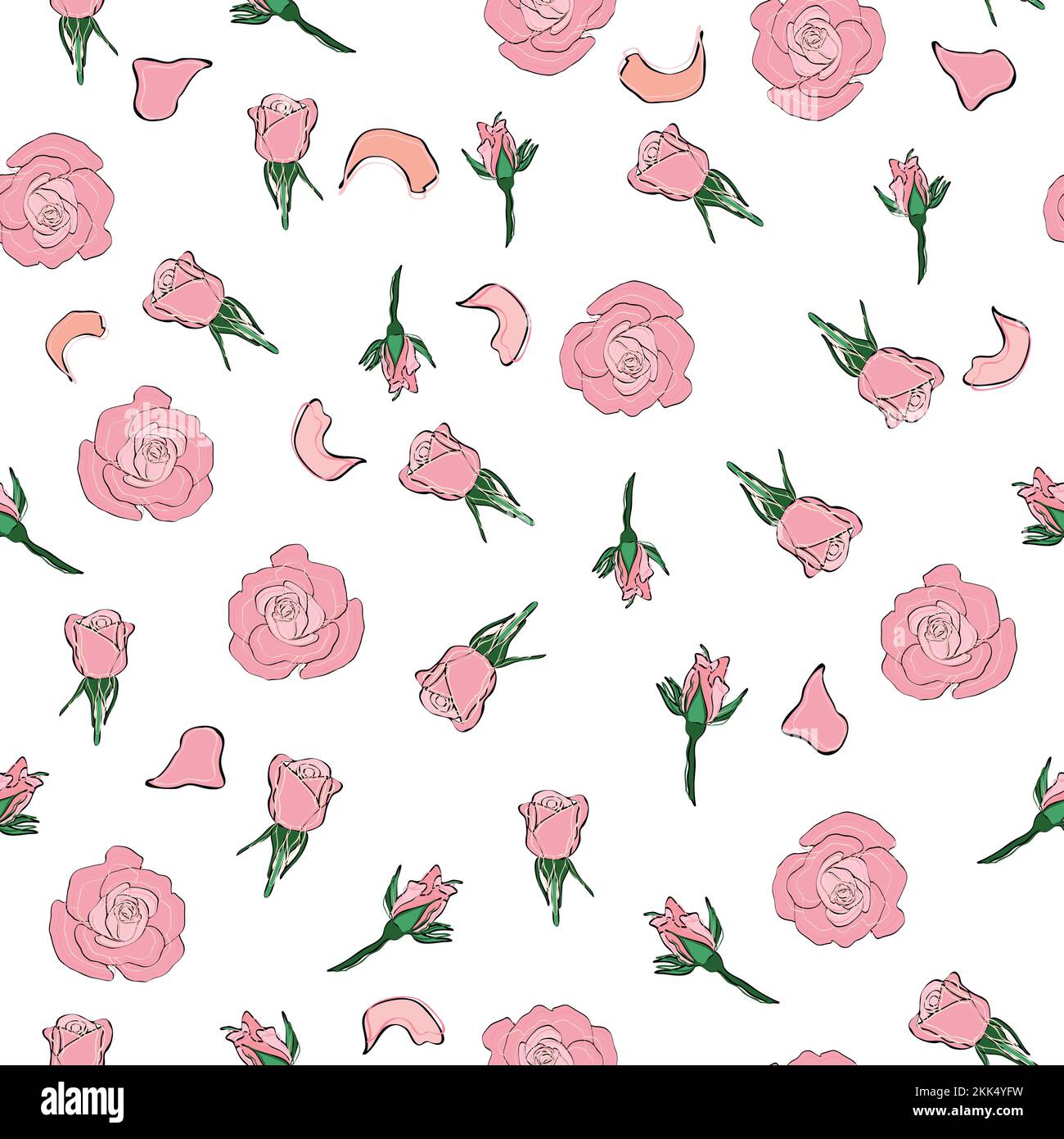 Seamless pattern rose petals, buds and flowers. Confetti, cosmetics ...