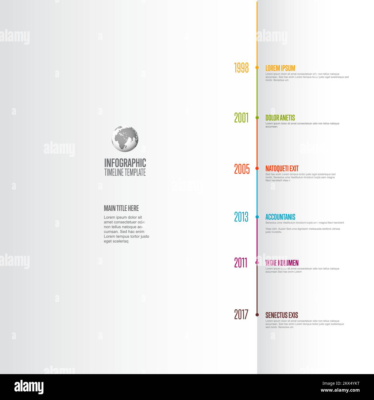 Vector light vertical progress timeline template with six years ...