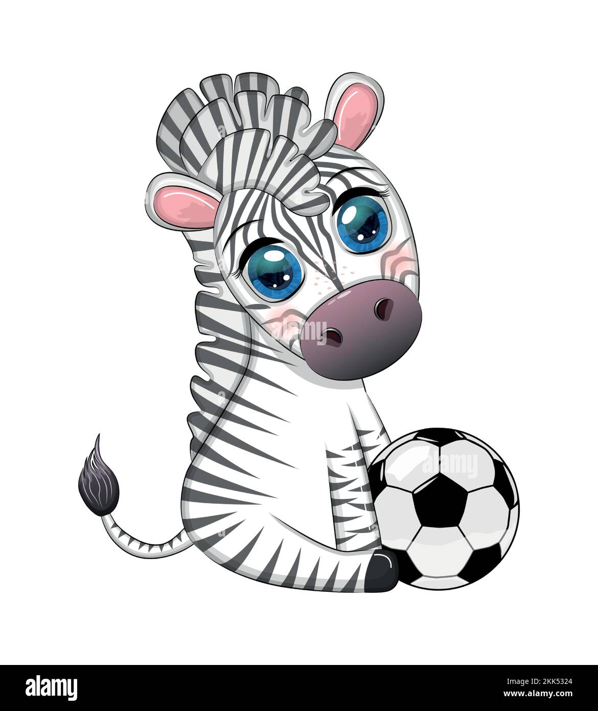 Cute zebra with a soccer ball. Cartoon character, summer sport. Cute ...