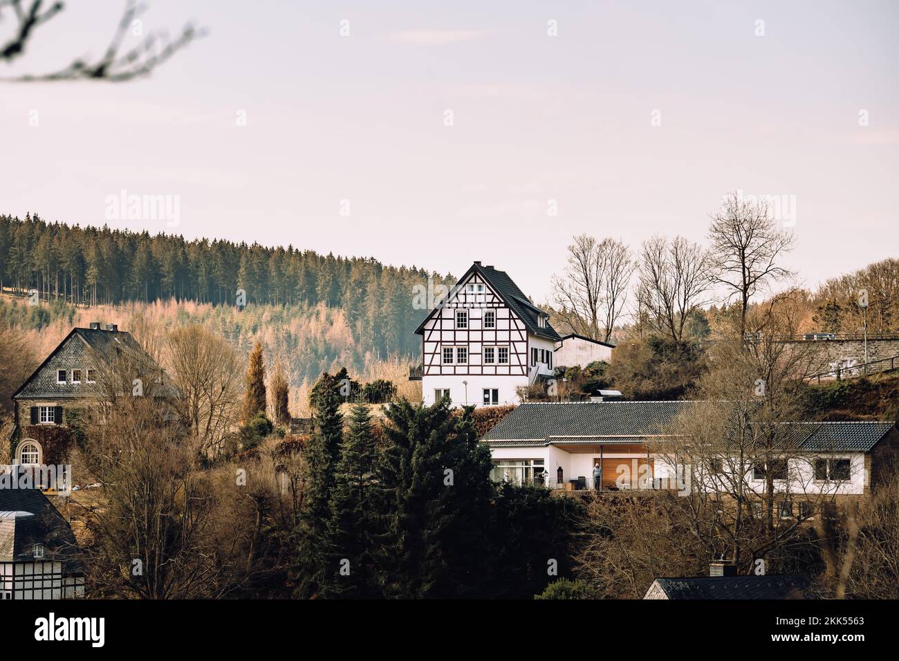Traditional medieval half timbered houses of Monschau, Germany Stock ...