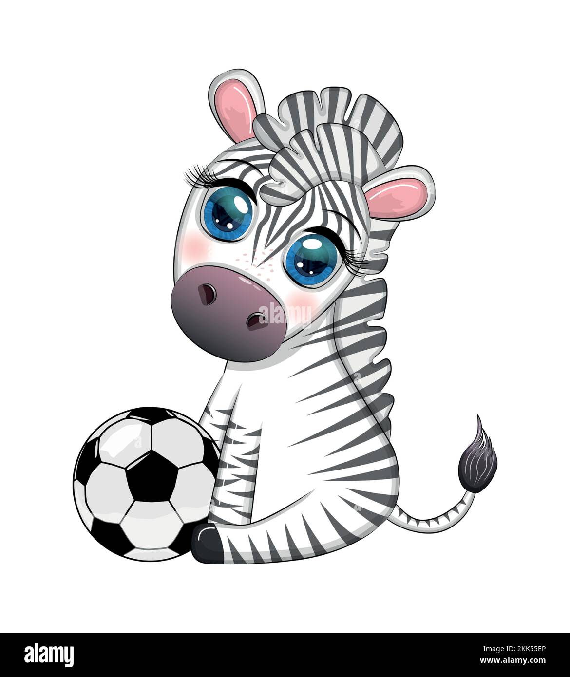 Cute zebra with a soccer ball. Cartoon character, summer sport. Cute ...