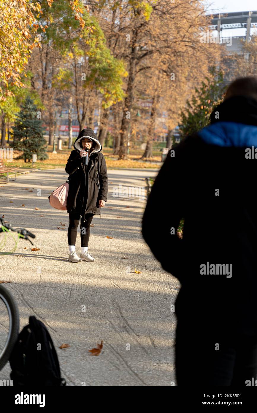 Amazing and beautiful girl is standing alone and waiting Stock Photo ...