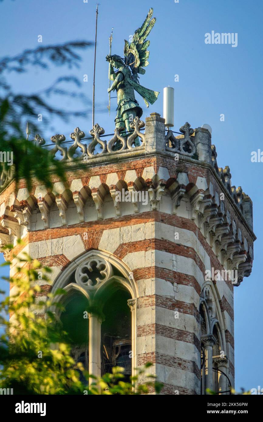 Bell tower of Trissino, Vicenza, Italy with the statue of the Archangel ...