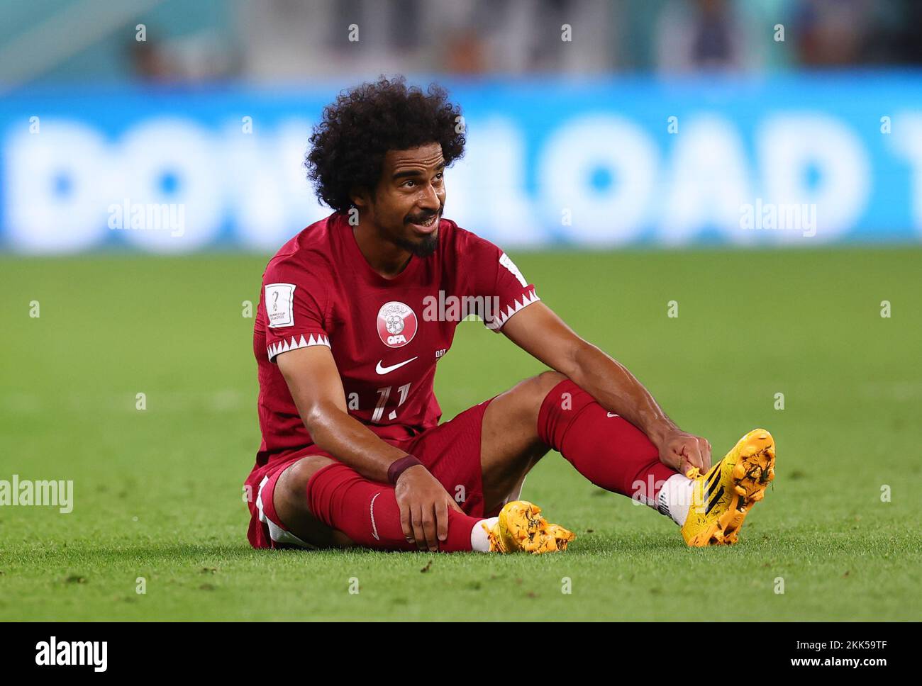 Doha, Qatar, 25th November 2022. Akram Afif of Qatar dejected during ...
