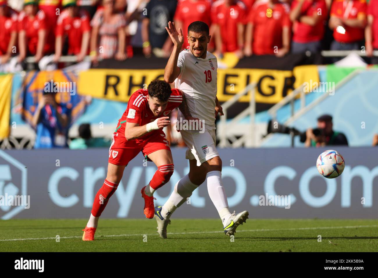 Al Rayyan, Qatar. 25th Nov, 2022. (L to R) Neco Williams (WAL), Majid ...