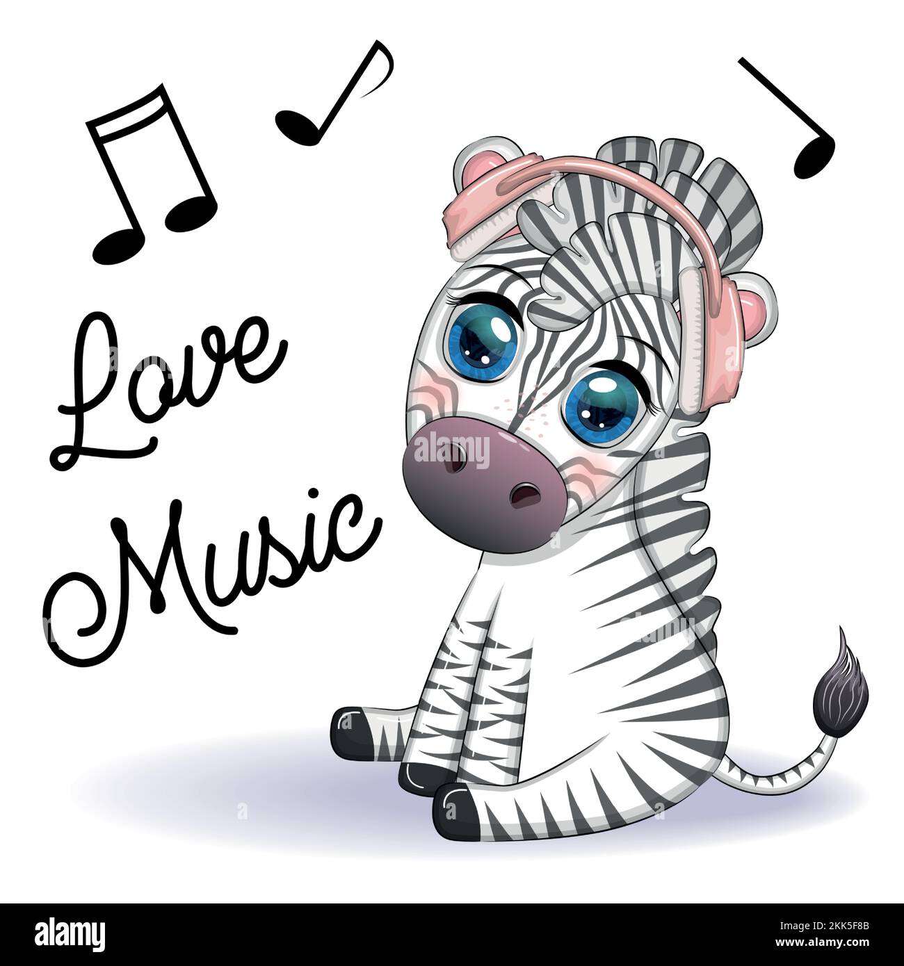 Cute zebra in headphones, love for music. Notes and treble clefs Stock ...
