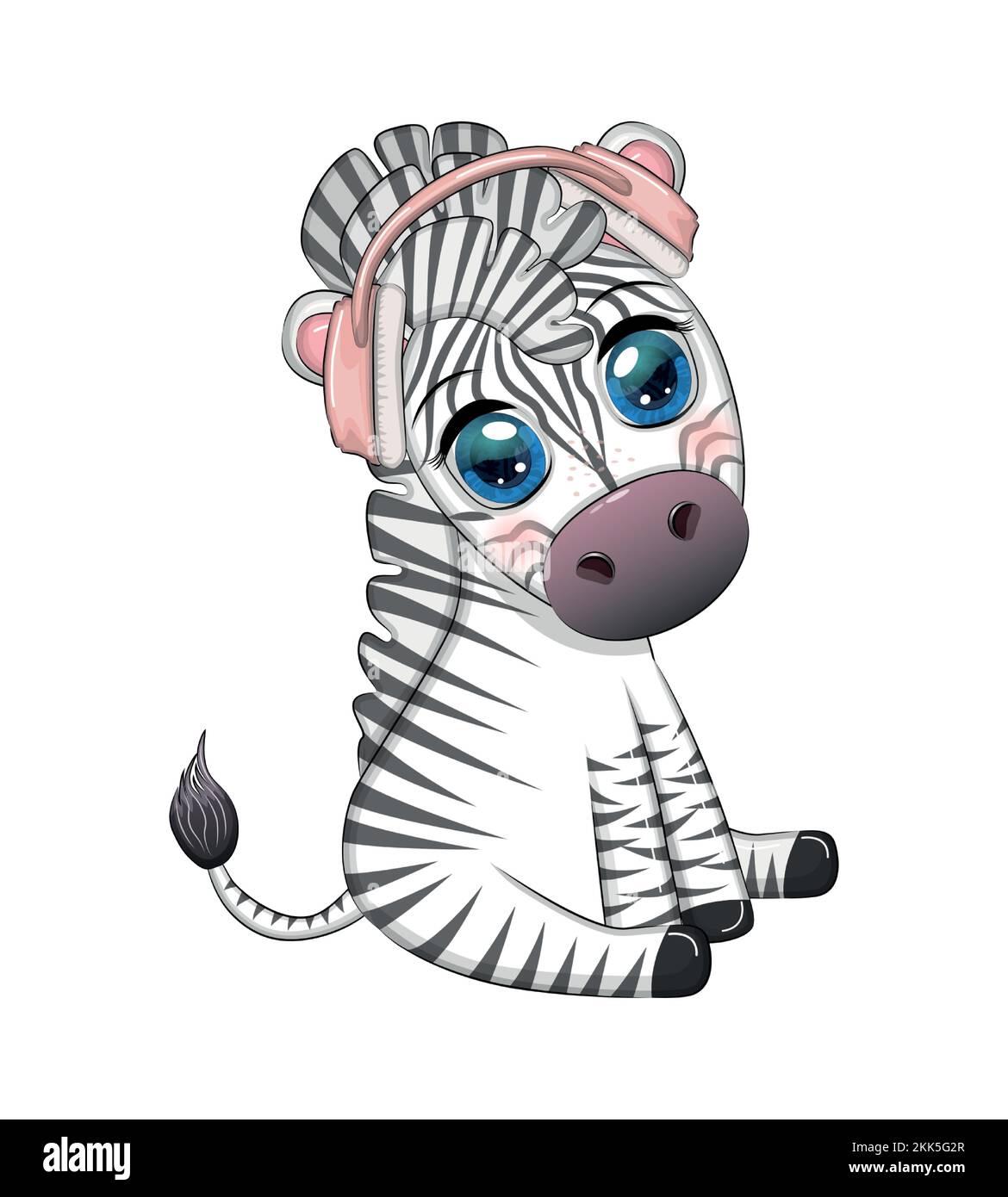 Cute zebra in headphones, love for music. Notes and treble clefs Stock ...