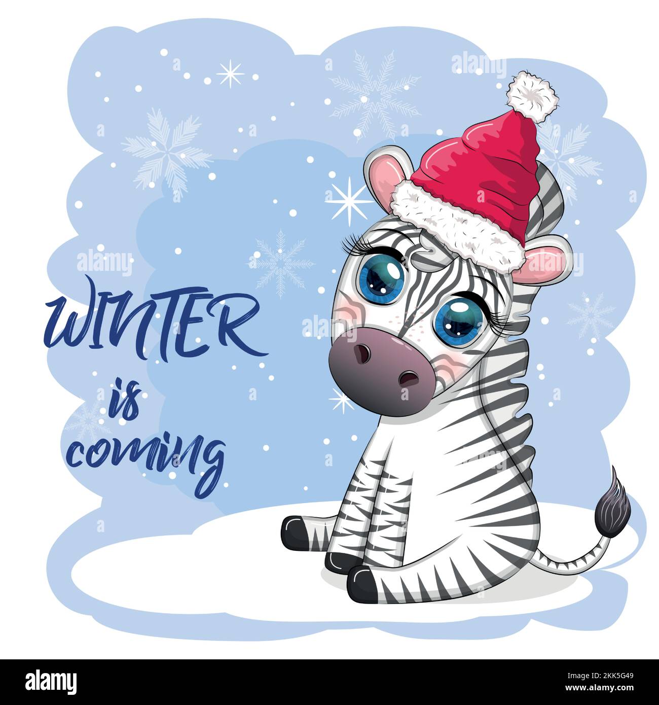 Greeting card with cute zebra in santa hat with christmas ball, candy ...