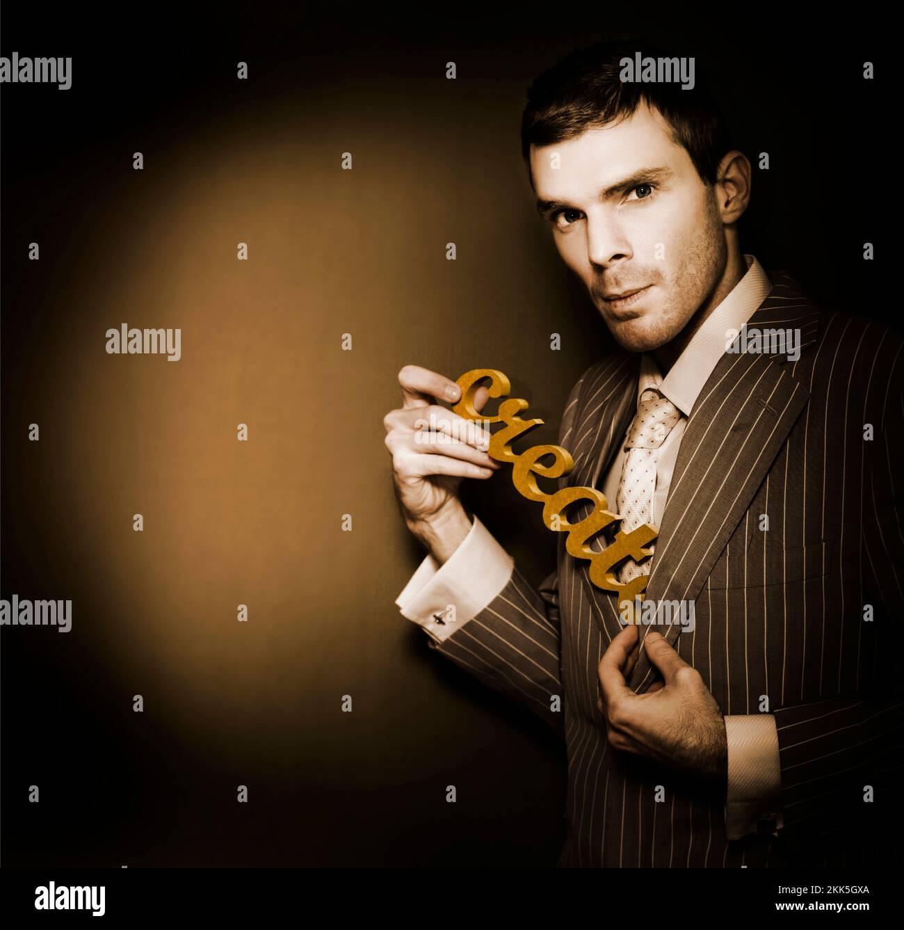 Creative Business Man Pulling The Words Create From His Business Suit ...