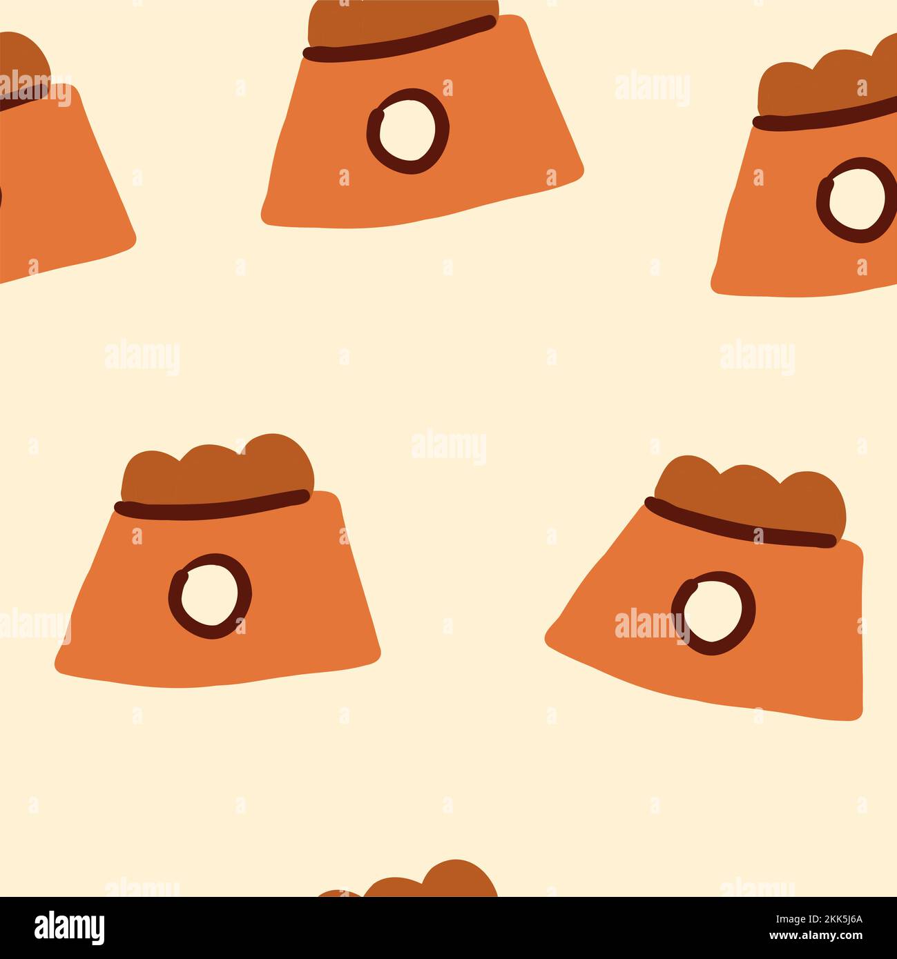 Vector seamless pattern with bowls filled with dog food on beige ...