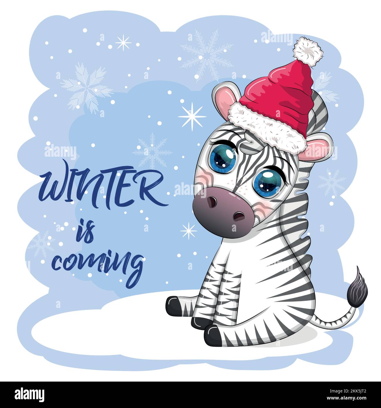 Greeting card with cute zebra in santa hat with christmas ball, candy ...