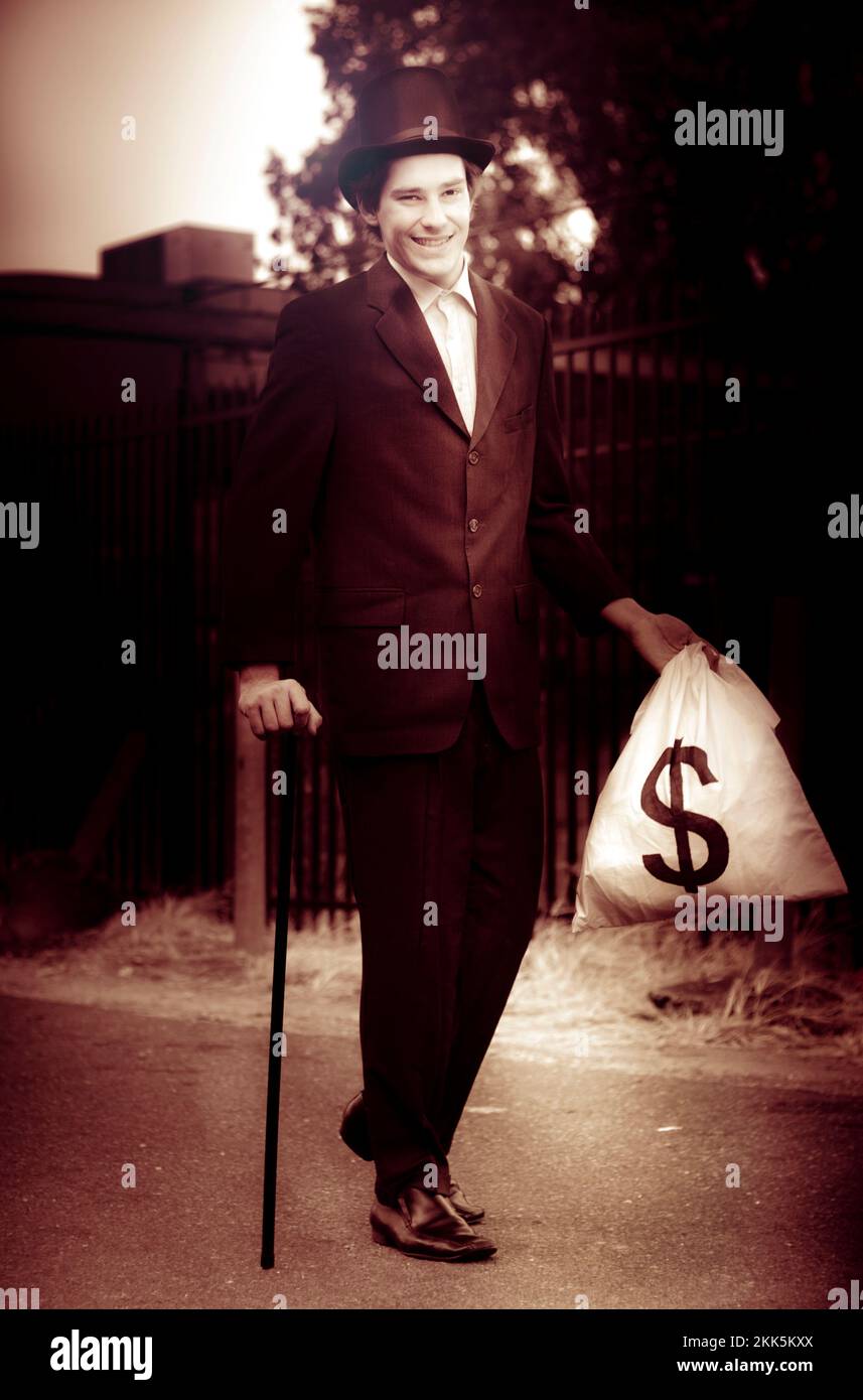 Upper Class Business Man Walking The Nostalgic Streets Of Wealth And ...