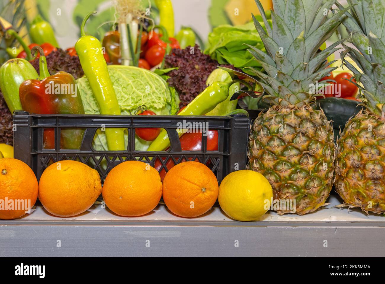 Fresh Fruits and Vegetables Healthy Food Mix in Crate Stock Photo - Alamy