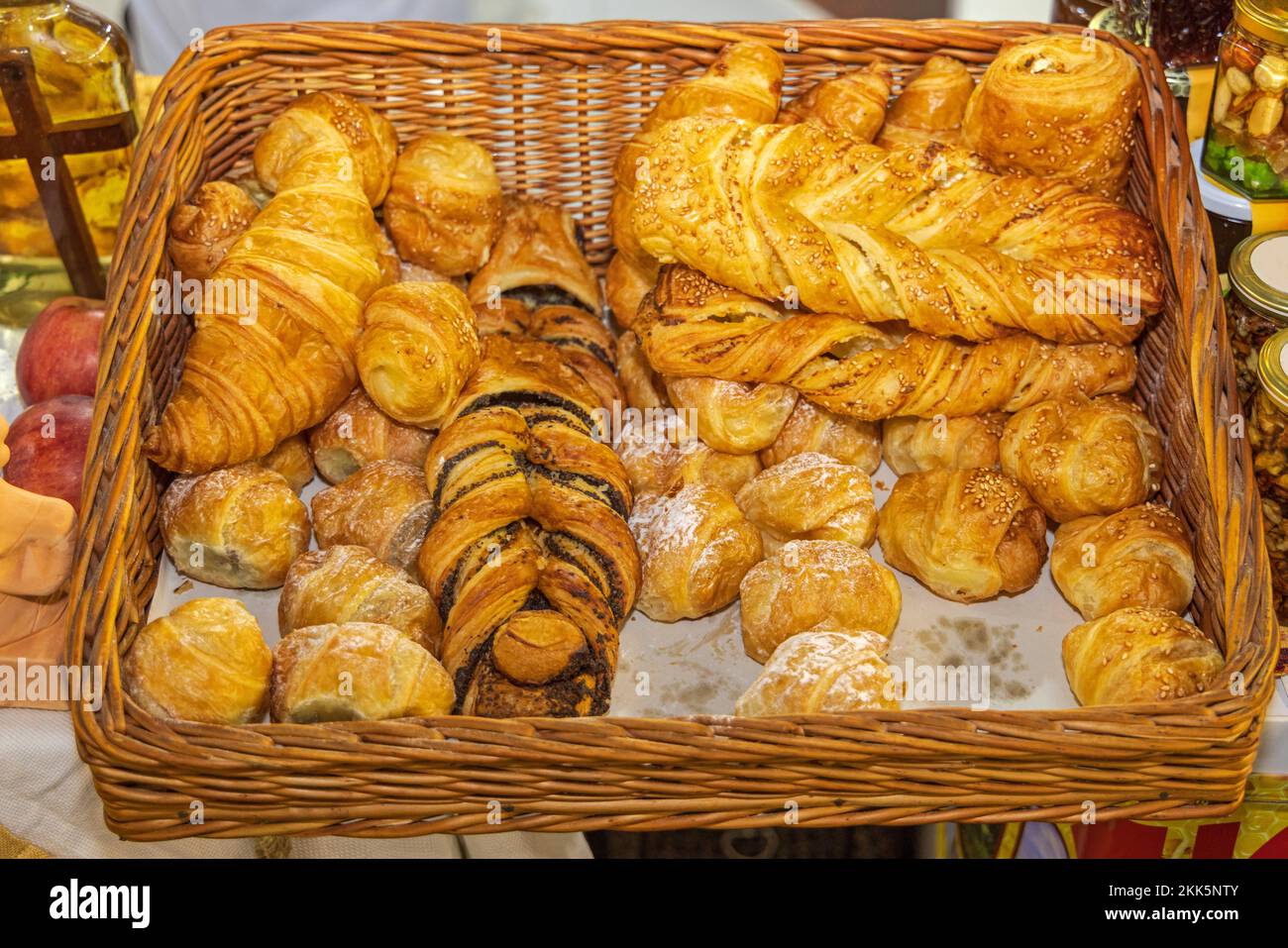 Freshly Baked Sweet Pastry Mix Variety in Basket Stock Photo - Alamy