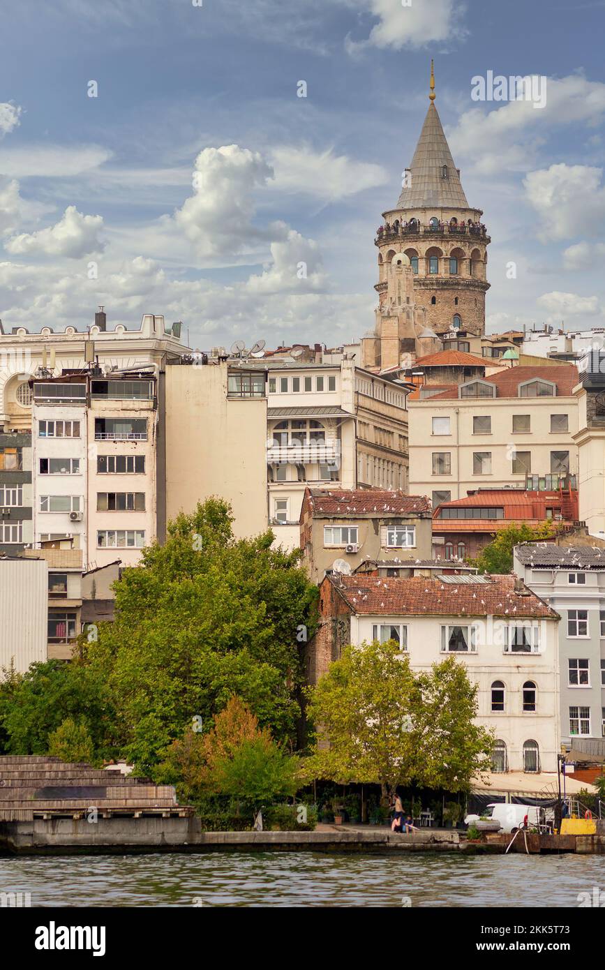 Istanbul city view of Golden Horn, Turkey, from the sea with Galata ...