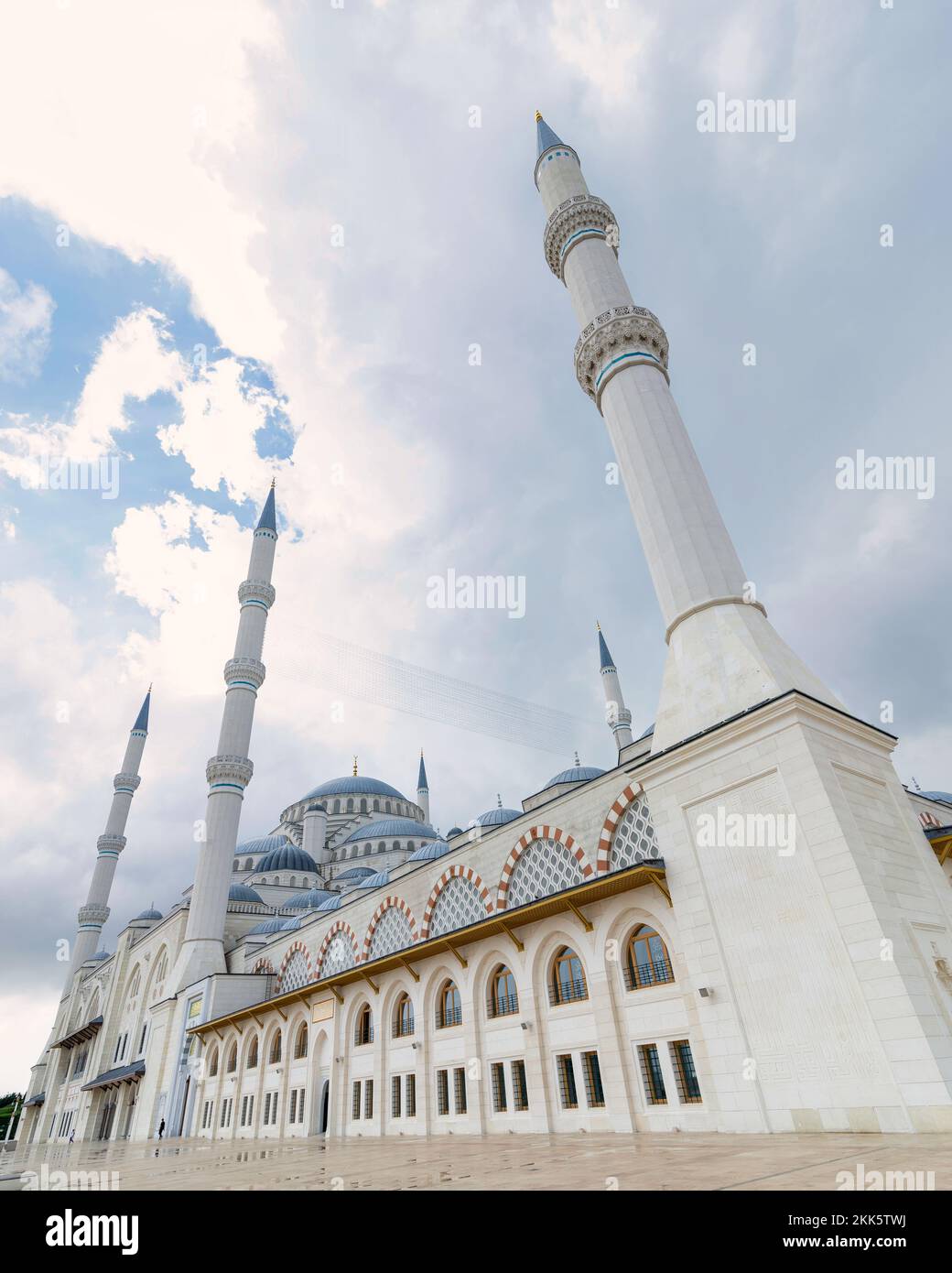 Low angle side shot of Grand Camlia Mosque, or Buyuk Camlica Camii, a ...