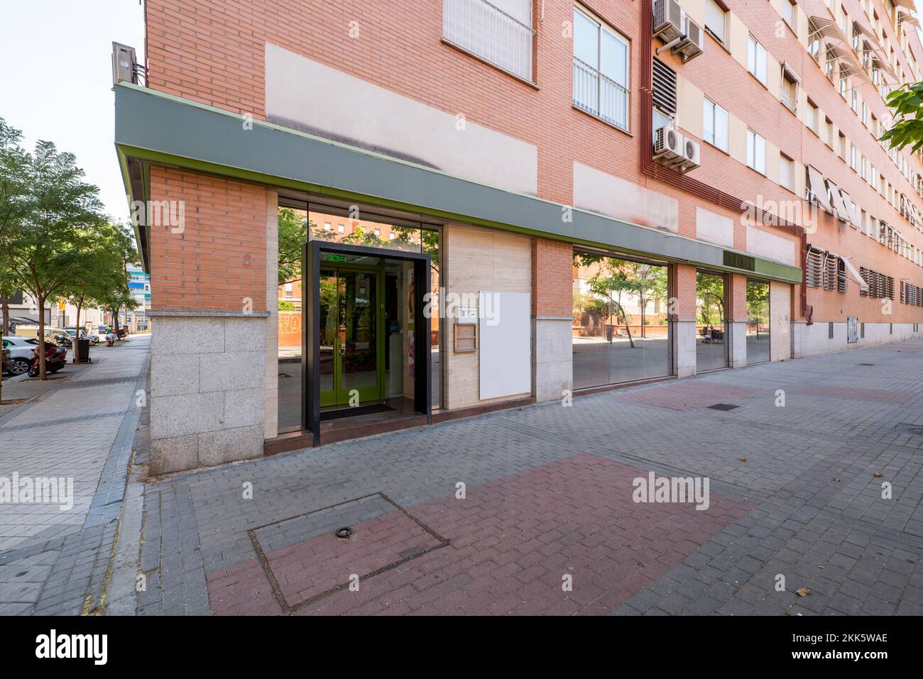 Facade of an urban residential housing building with an elongated ...