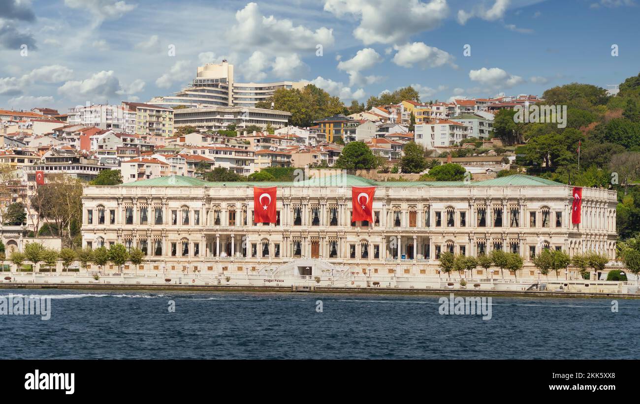Ciragan Palace, or Ciragan Sarayi, a former Ottoman palace, located by ...