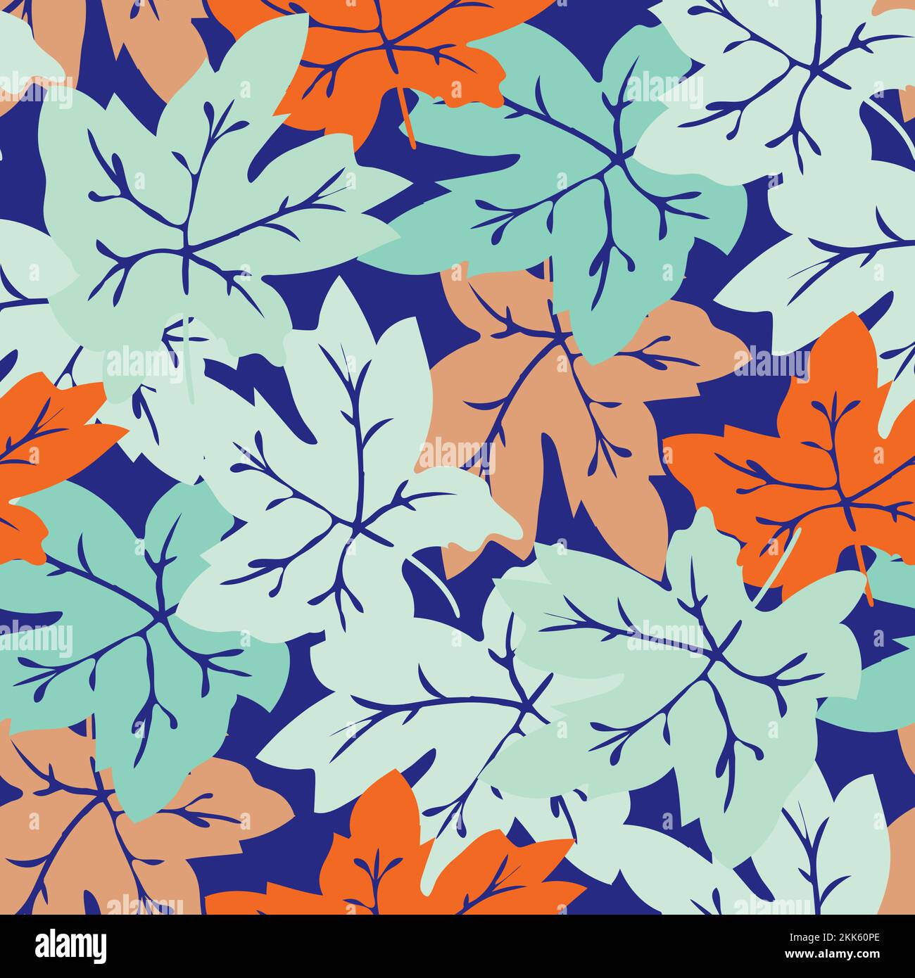 Abstract Colorful Leaves Seamless Vector Pattern Background Backdrop With Overlapping Layered