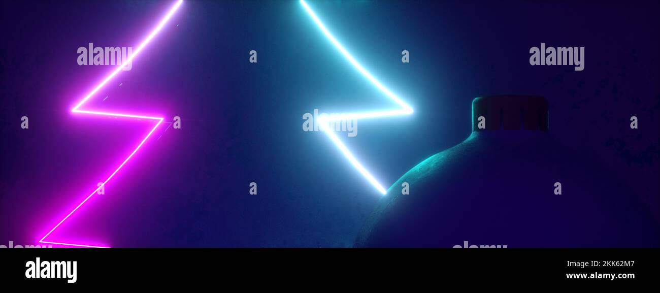 Christmas ball and neon christmas tree, 3d render, Happy New Year ...