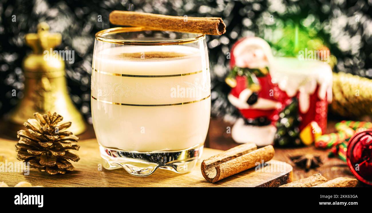 hot eggnog typical of Christmas, winter hot drink, based on eggs and ...