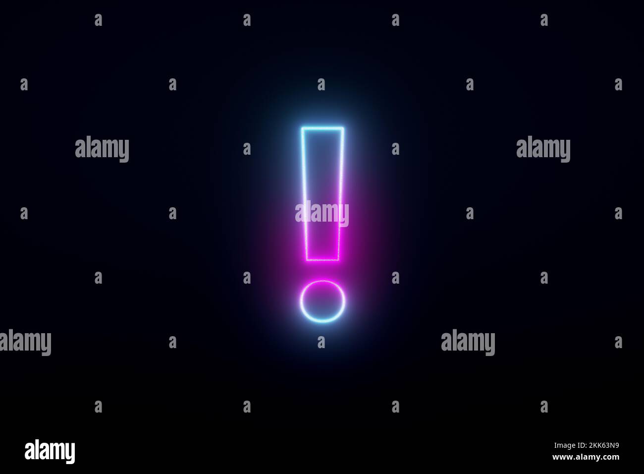 neon exclamation mark symbol, 3d render Stock Photo - Alamy