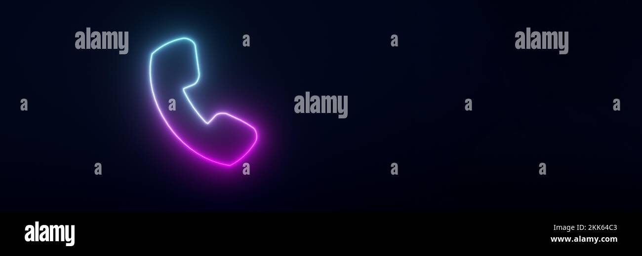 neon phone icon, 3d render, panoramic layout Stock Photo - Alamy