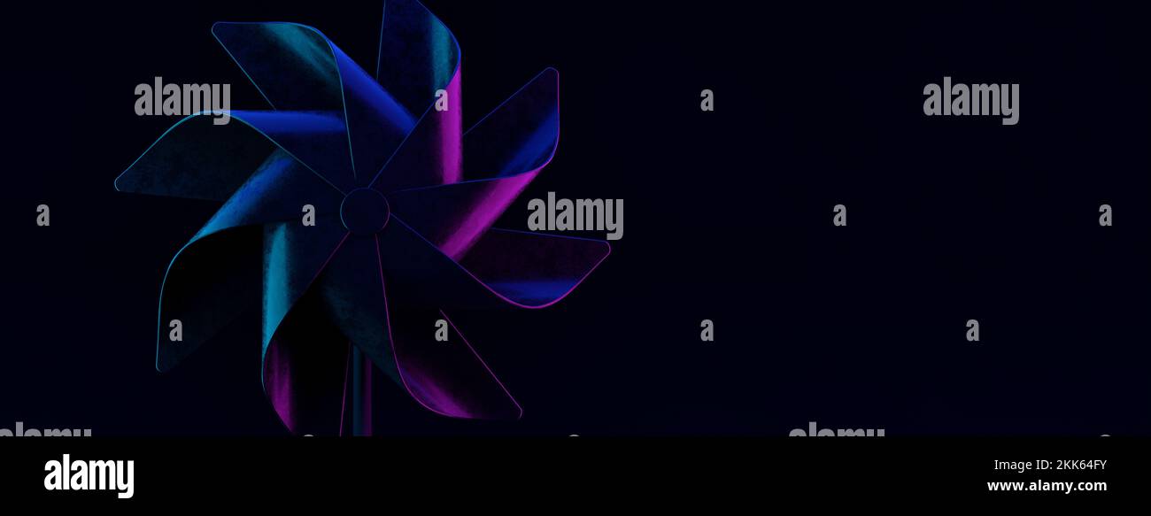 neon pinwheel children's toy, 3d render, panoramic layout Stock Photo ...