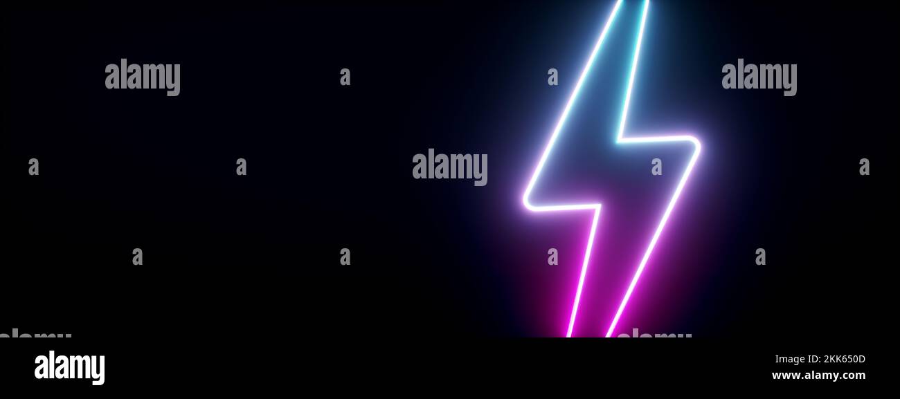 neon thunderbolt, 3d render, panoramic layout Stock Photo - Alamy