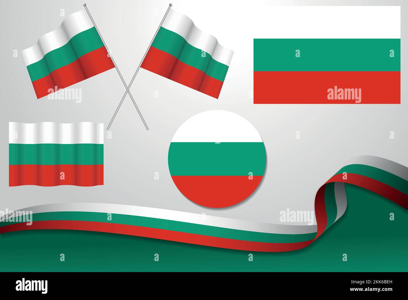 A set of Bulgaria flags in different designs isolated on light ...