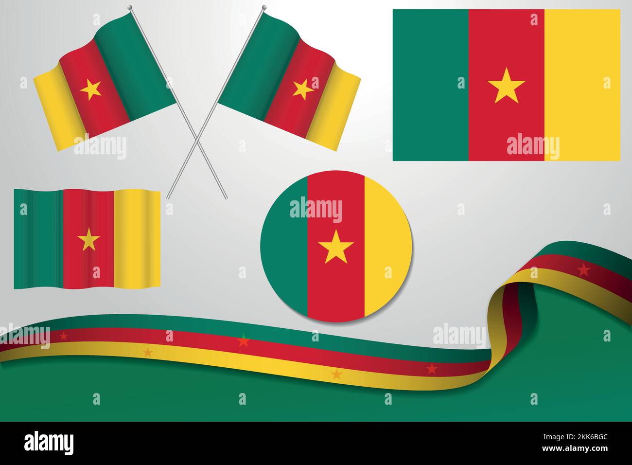 A set of Cameroon flags in different designs isolated on light ...