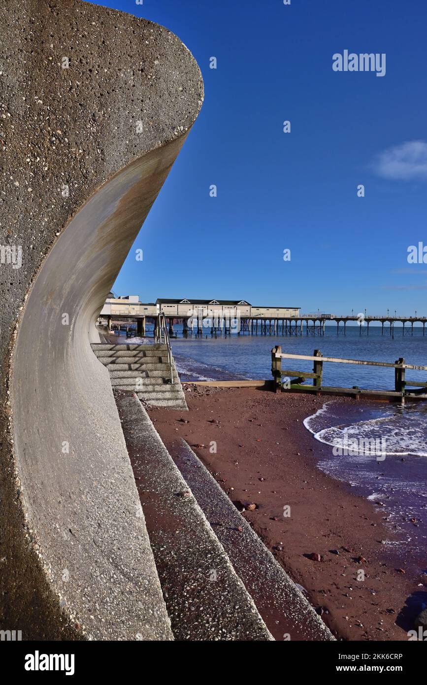 The pier and part of the seawall at Teignmouth, showing the curved ...